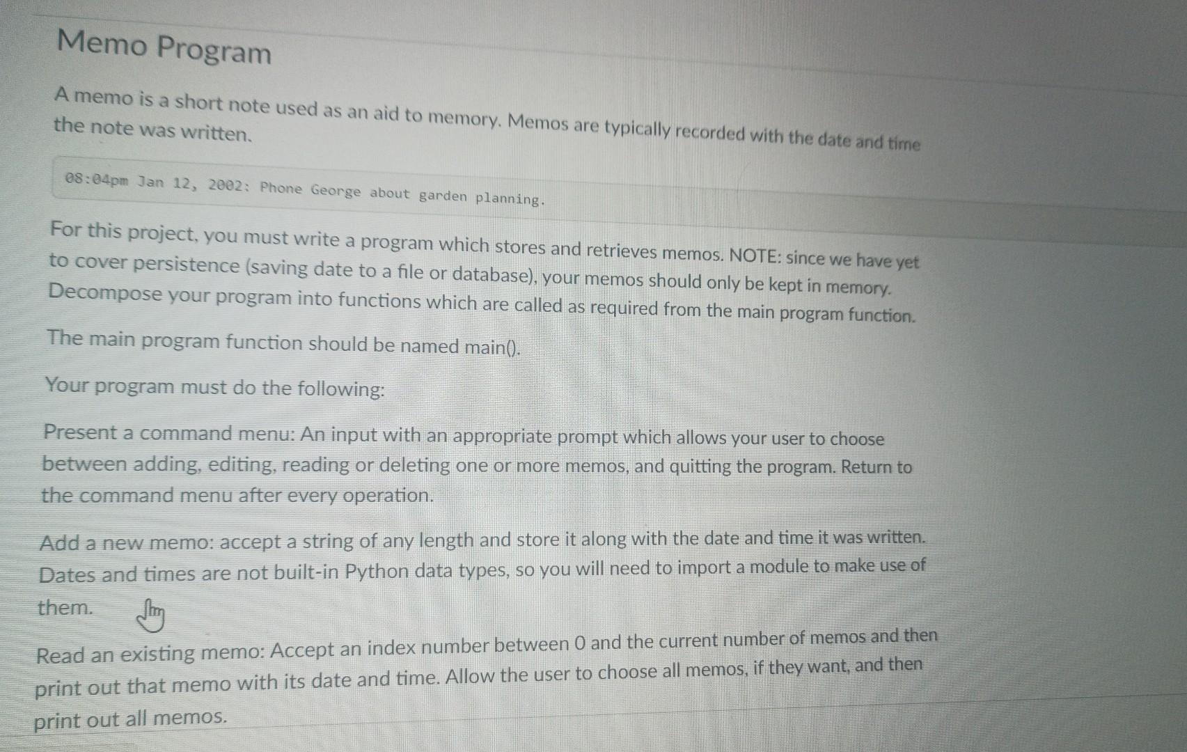 Solved A memo is a short note used as an aid to memory. | Chegg.com