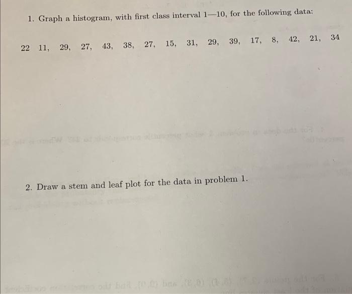 Solved 1. Graph a histogram, with first class interval 1−10, | Chegg.com