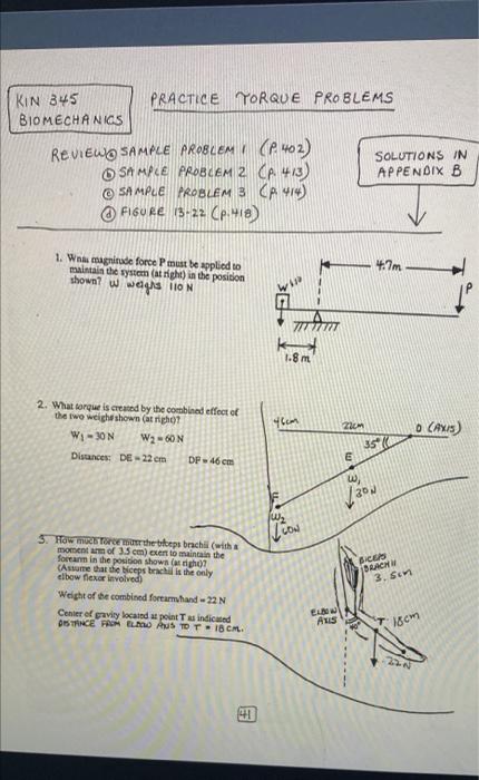 Solved KIN 345 PRACTICE TORQUE PROBLEMS BIOMECHANICS ReviewO | Chegg.com