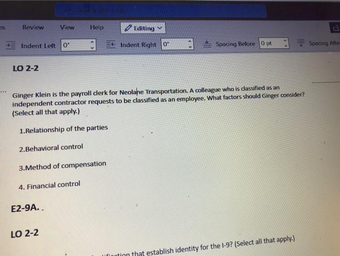 Solved Review View Help Editing La Indent Left 09 Et Indent | Chegg.com
