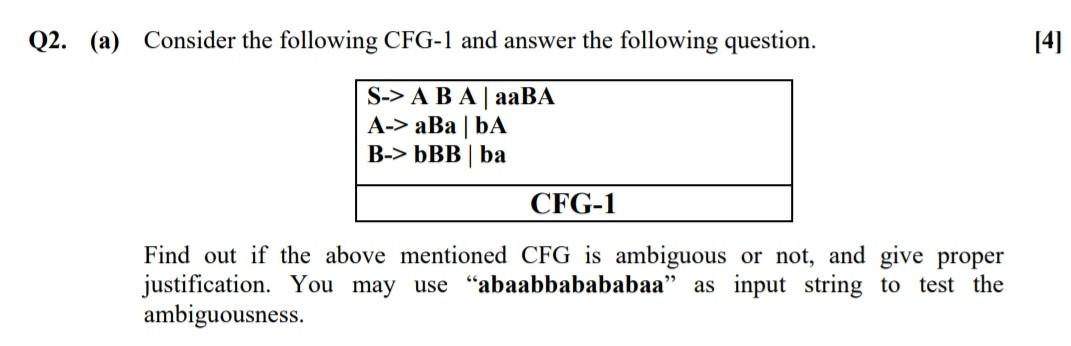 Solved Q2. (a) Consider the following CFG-1 and answer the | Chegg.com