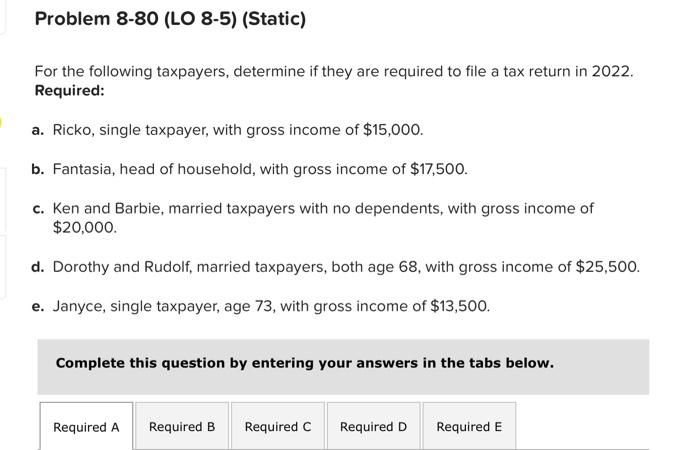 Solved For the following taxpayers, determine if they are | Chegg.com