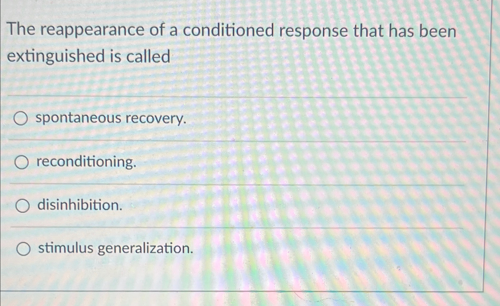 Solved The reappearance of a conditioned response that has | Chegg.com