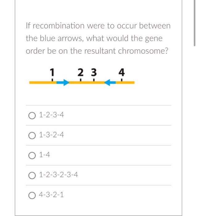 Solved If recombination were to occur between the blue | Chegg.com