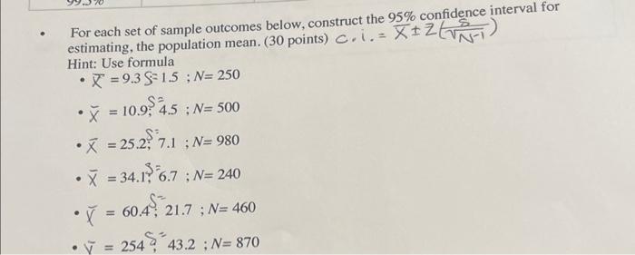 Solved For each set of sample outcomes below, construct the | Chegg.com