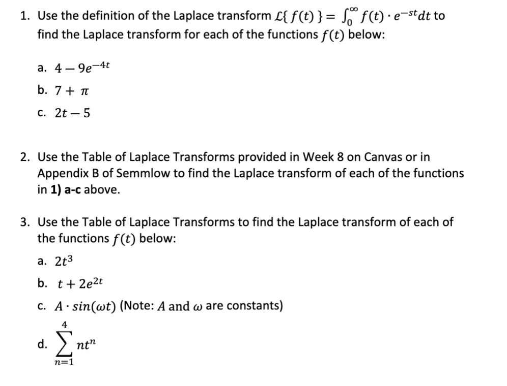 Solved Use the definition of ﻿the Laplace transform | Chegg.com
