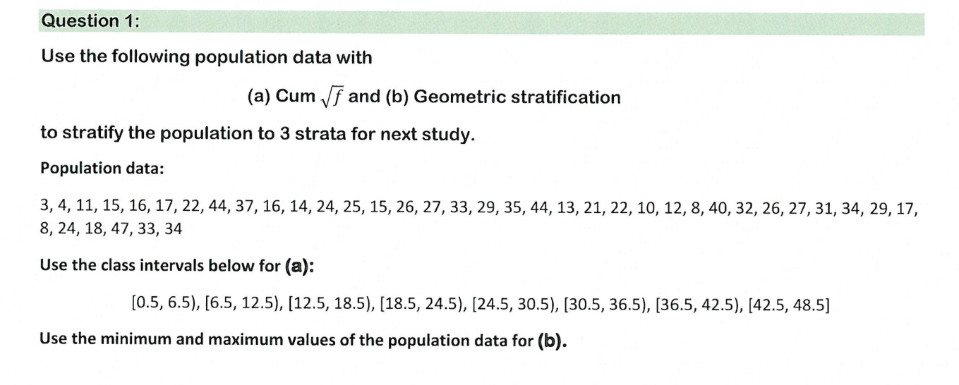 Solved Question 1:Use the following population data with(a) | Chegg.com