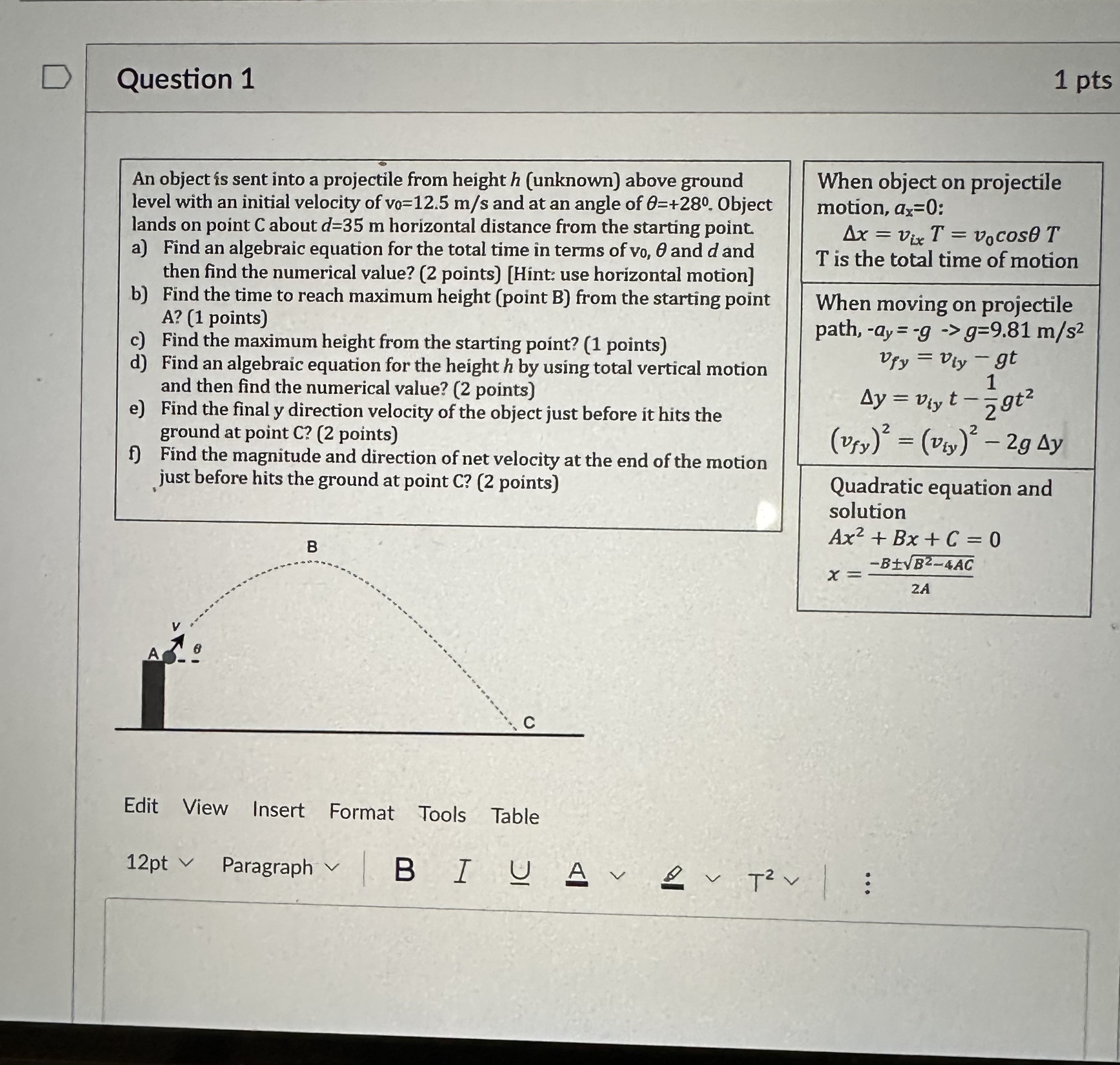 Solved Question 1An object is sent into a projectile from | Chegg.com