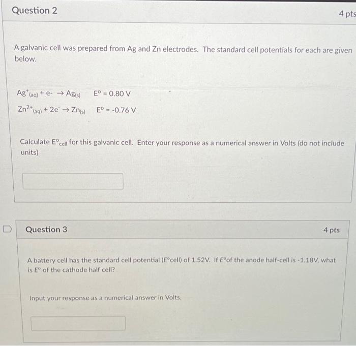 Solved A galvanic cell was prepared from Ag and Zn | Chegg.com