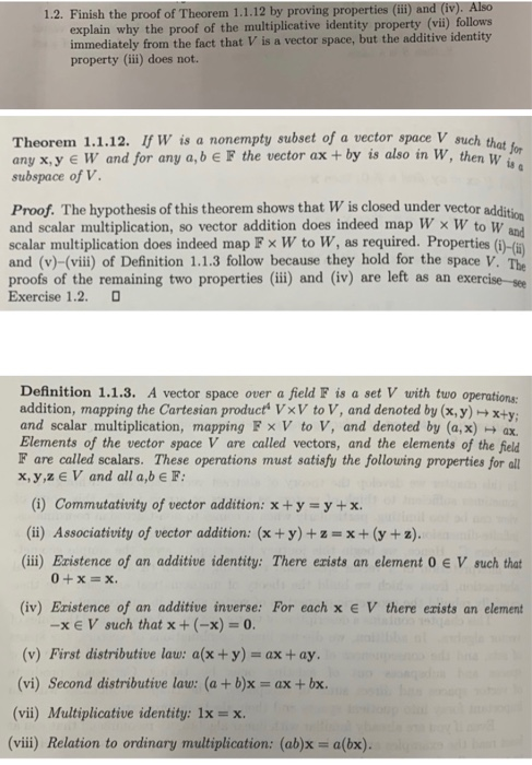 Solved 1.2. Finish the proof of Theorem 1.1.12 by proving | Chegg.com