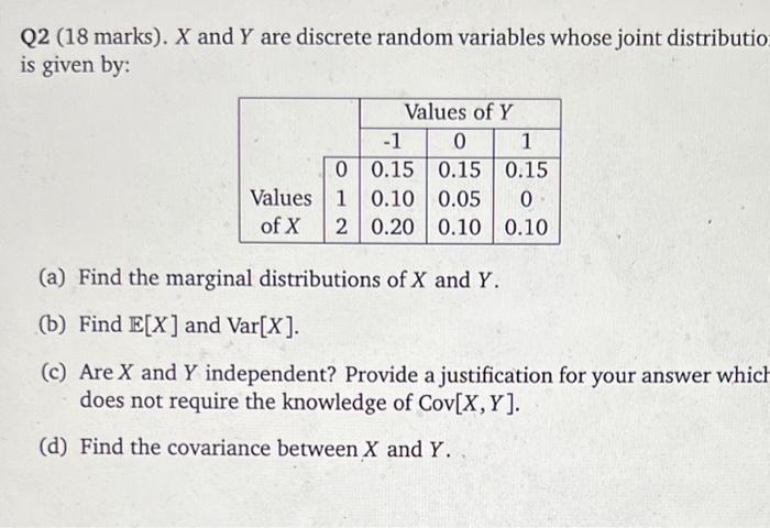 Solved Q2 (18 marks). X and Y are discrete random variables | Chegg.com