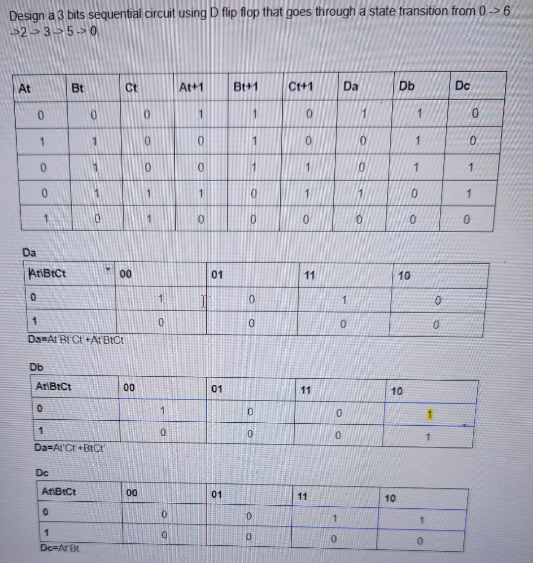 Solved by an EXPERT Design a 3 ﻿bits sequential circuit using D flip flop | Chegg.com