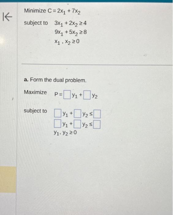 Solved Minimize C=2x1+7x2 subject to | Chegg.com