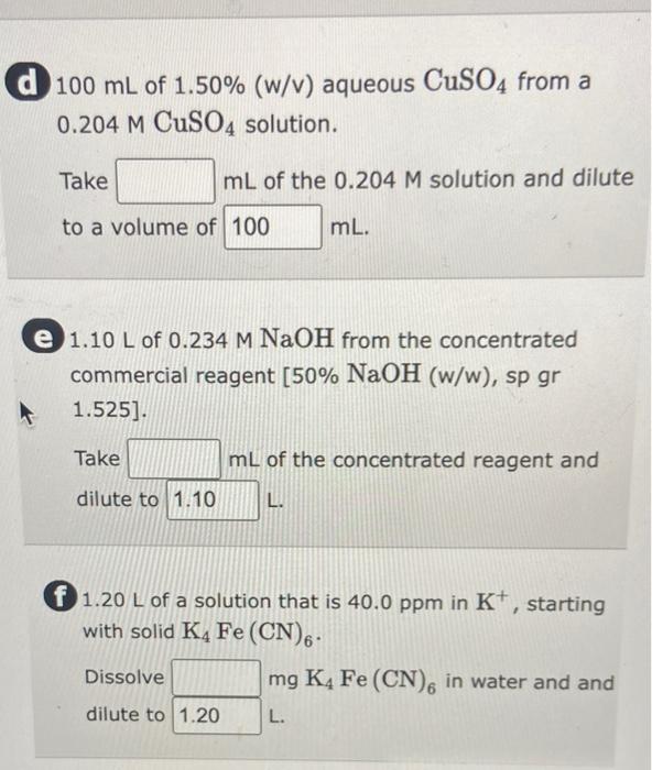 Solved d 100 mL of 1.50% (w/v) aqueous CuSO4 from a 0.204 M | Chegg.com