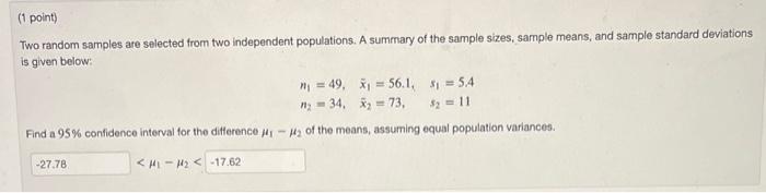 Solved Two random samples are selected from two independent | Chegg.com