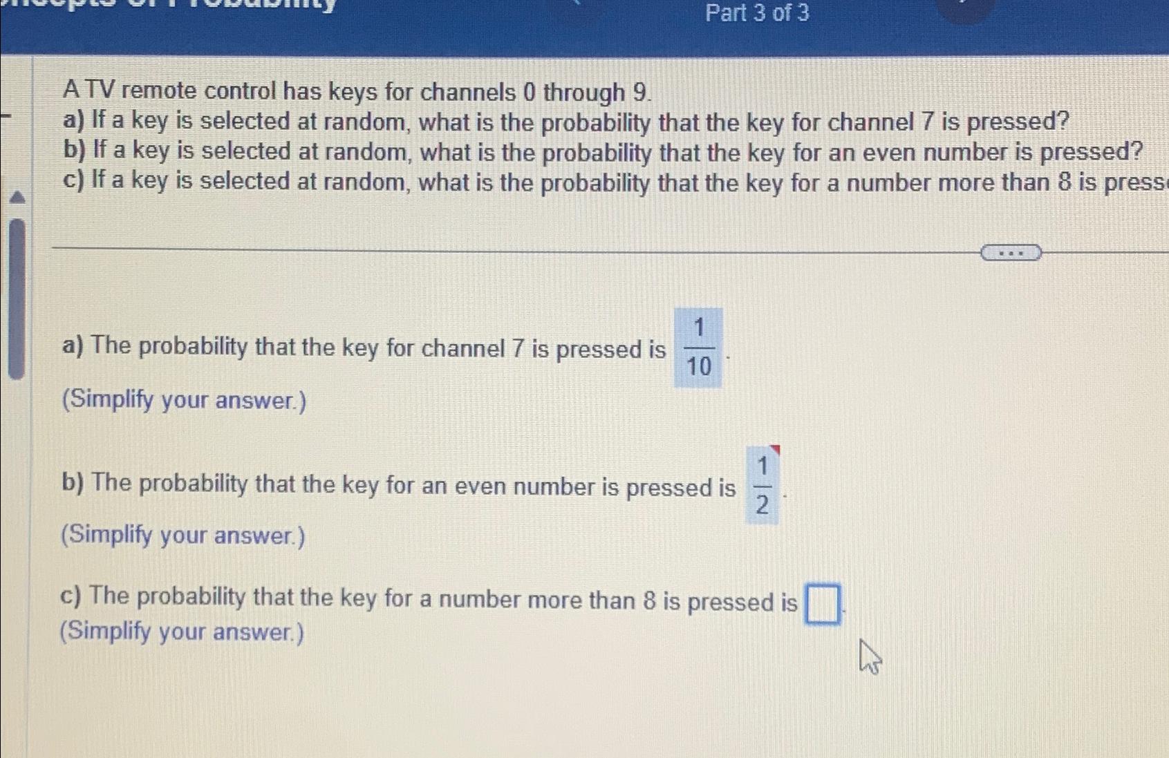 Solved Part 3 ﻿of 3A TV remote control has keys for channels | Chegg.com