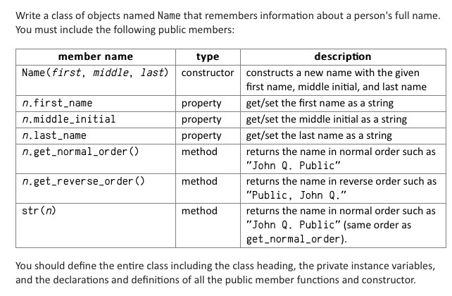 Solved Write A Class Of Objects Named Name That Remembers