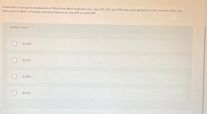 Solved The Samuelson Company uses a job-order costing | Chegg.com
