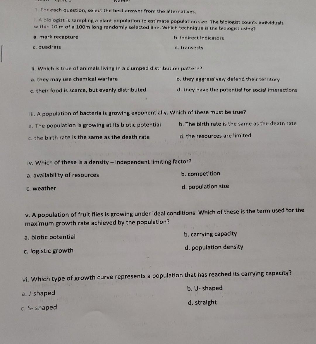 Solved A biologist is sampling a plant population to | Chegg.com