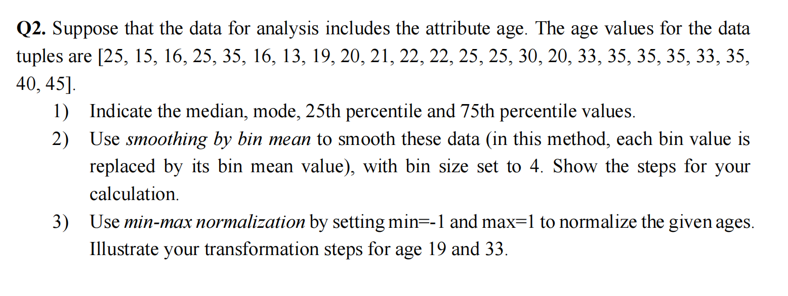 Solved Q2. Suppose that the data for analysis includes the | Chegg.com