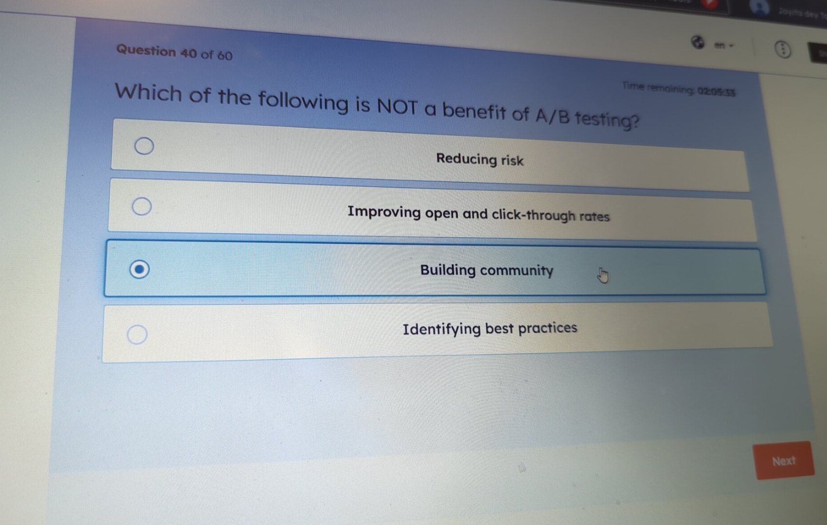 Solved Question 40 ﻿of 60Time remaining: 02:0533Which of the | Chegg.com