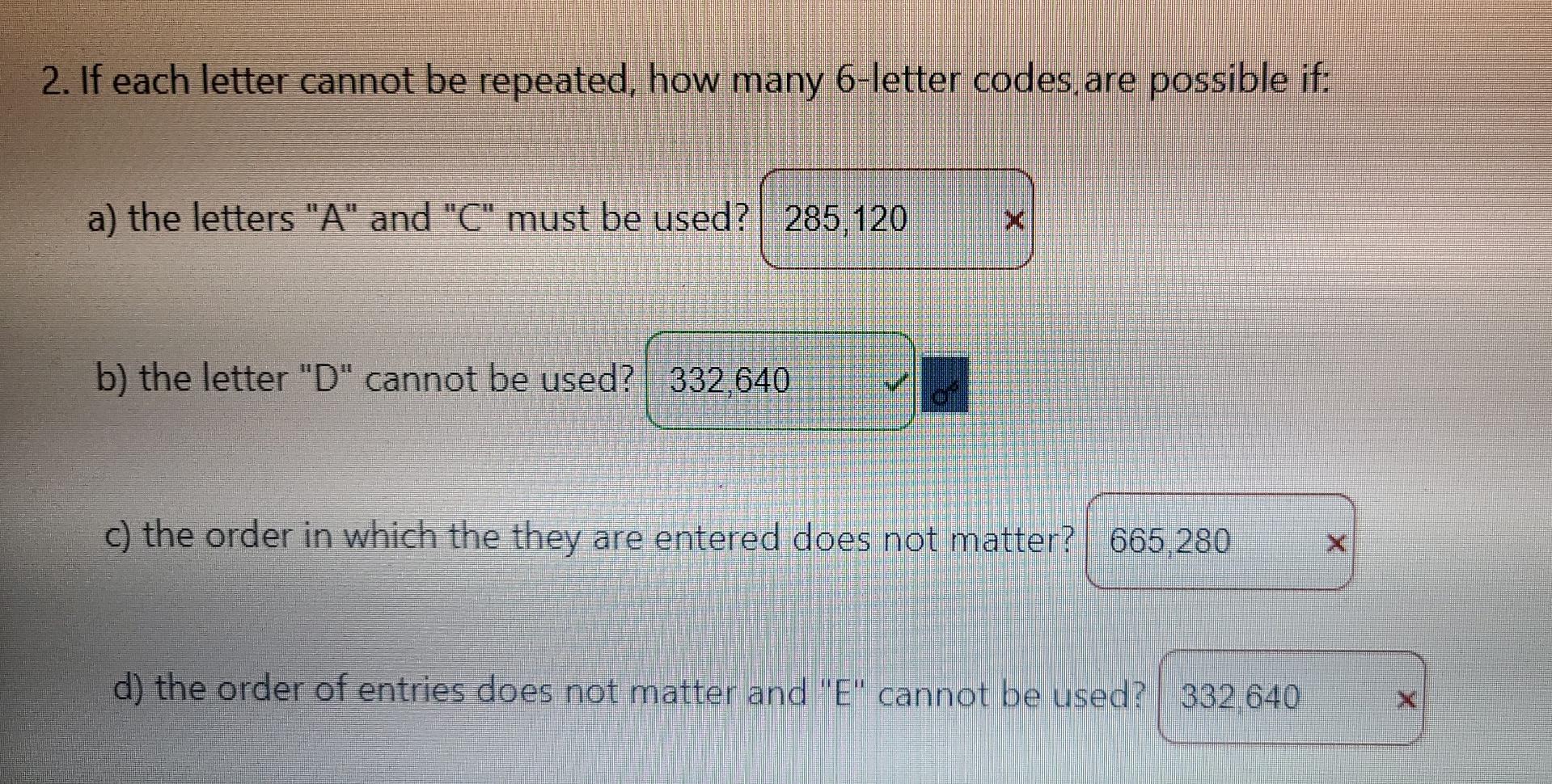 Solved 2. If each letter cannot be repeated, how many | Chegg.com