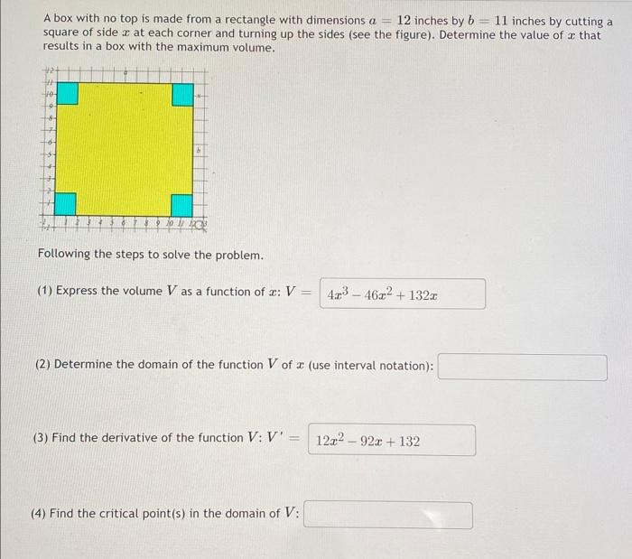 Solved A box with no top is made from a rectangle with | Chegg.com