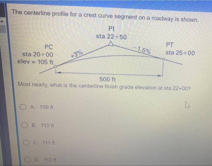 Solved The centerline profile for a crest curve segment on a | Chegg.com