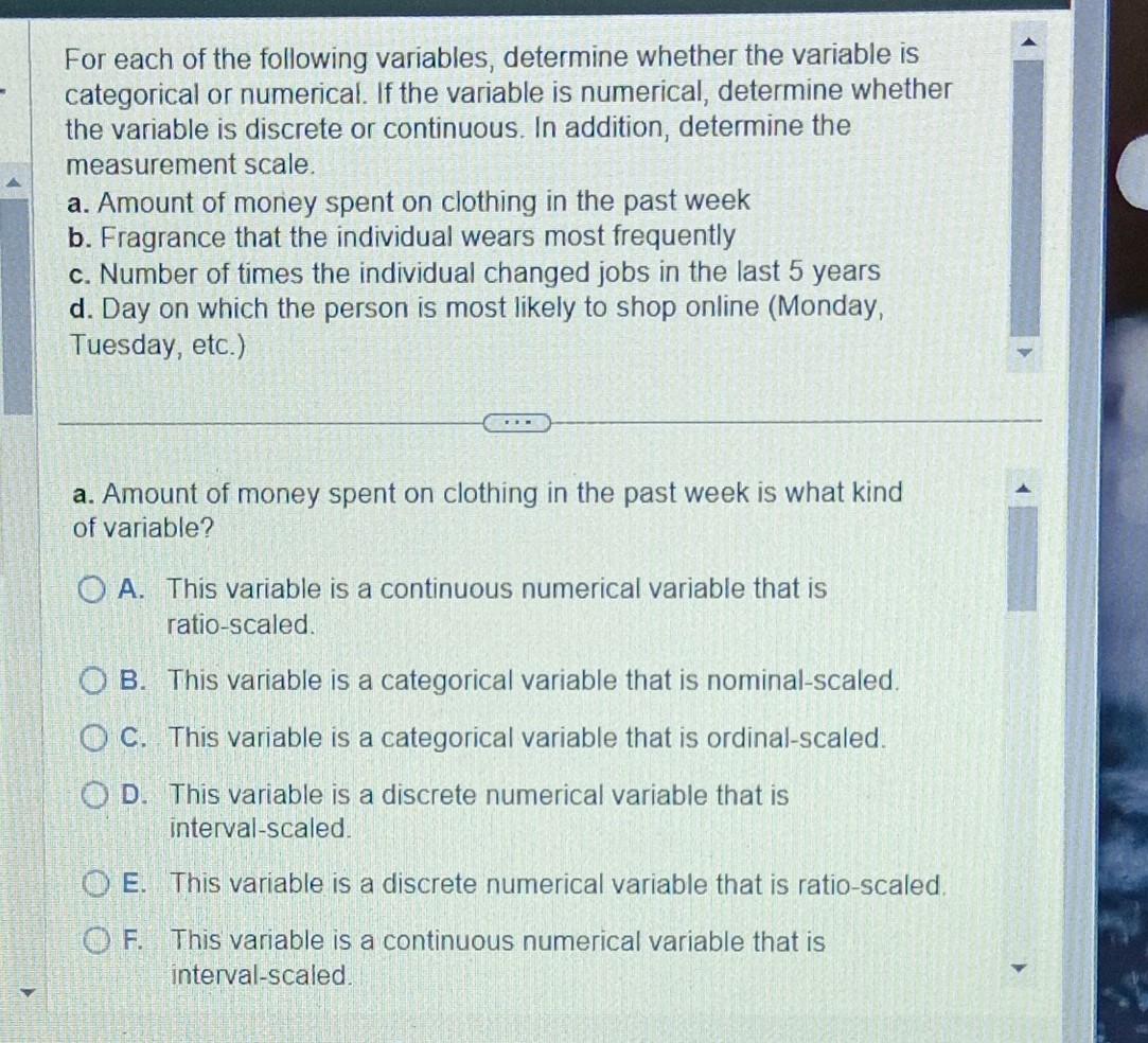 Solved For each of the following variables, determine | Chegg.com