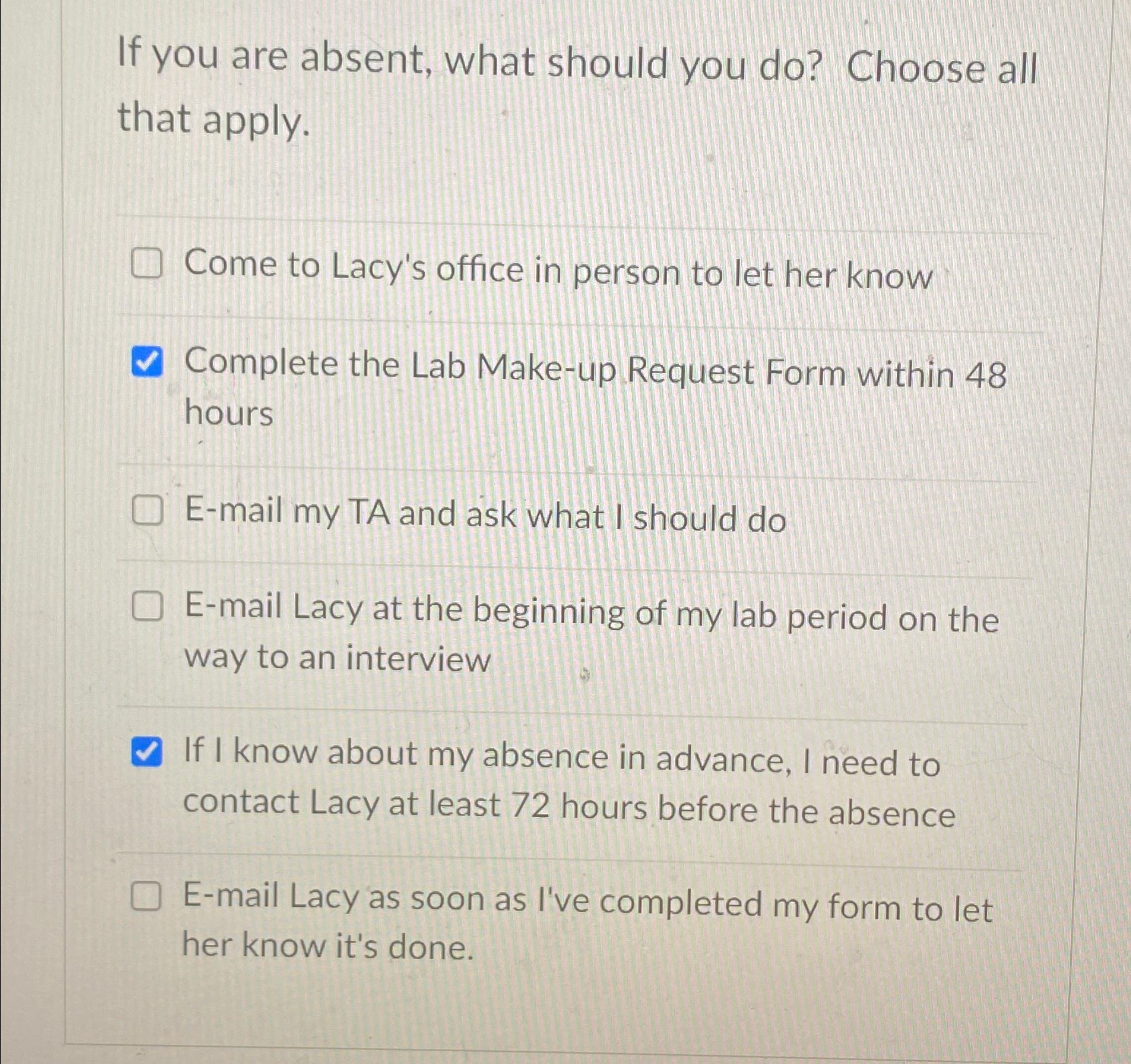 Solved If you are absent, ﻿what should you do? ﻿Choose all | Chegg.com