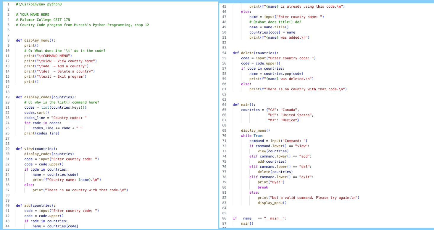Solved Copy the attached code. Add your answers to the | Chegg.com
