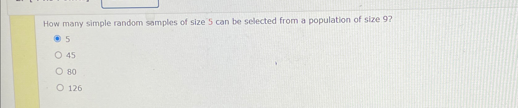 Solved How many simple random samples of size 5 ﻿can be | Chegg.com
