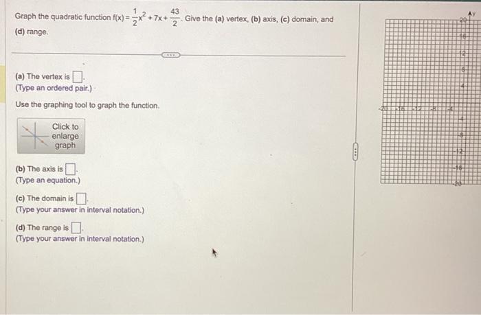 Solved Graph the quadratic function f(x)=21x2+7x+243. Give | Chegg.com