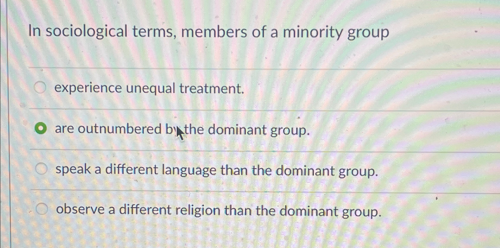 Solved In sociological terms, members of a minority | Chegg.com