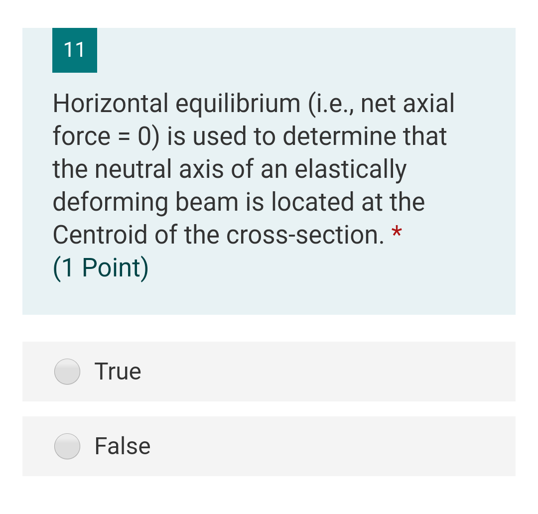 Solved 11 Horizontal equilibrium (i.e., net axial force = 0) | Chegg.com