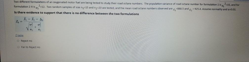 Solved Two different formulations of an oxygenated motor | Chegg.com
