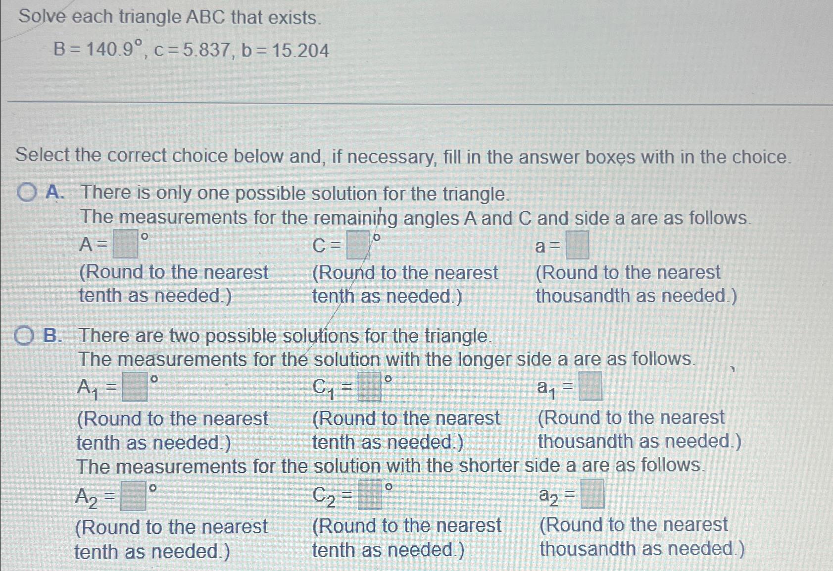 Solved Solve each triangle ABC that | Chegg.com