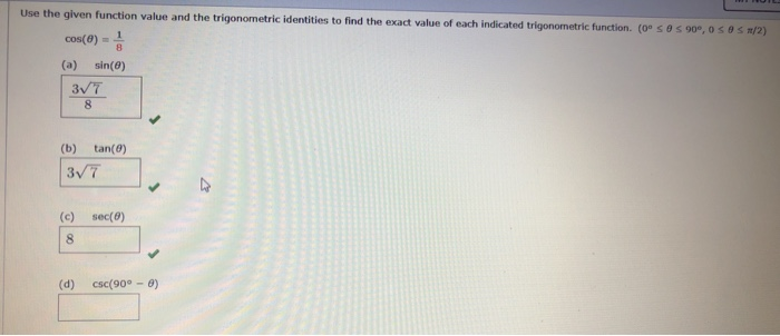 Solved Use the given value to evaluate each function. | Chegg.com