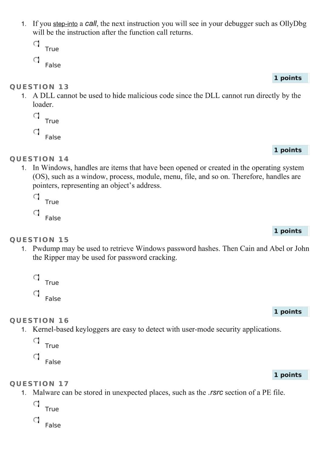 Solved QUESTION 1 1. A. True or False Questions. (1 | Chegg.com