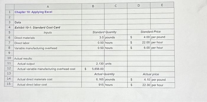 Solved A Chapter 10: Applying Excel 1 2 3 Data 4 Exhibit | Chegg.com