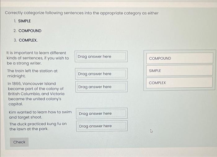 Correctly categorize following sentences into the | Chegg.com