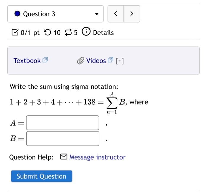 Solved Write the sum using sigma notation: | Chegg.com