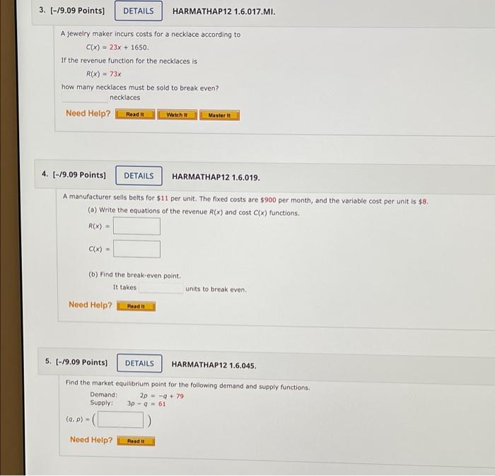 Solved 1. [-/9.09 Points) DETAILS HARMATHAP12 1.6.001.MI. | Chegg.com