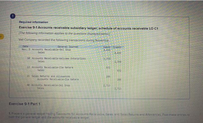 Solved Required information Exercise 9-1 Accounts receivable | Chegg.com