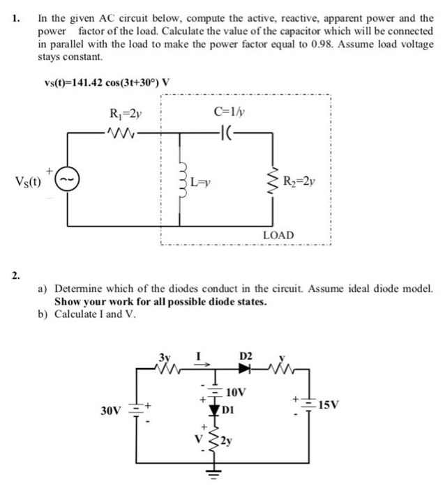 Solved In the given AC circuit below, compute the active, | Chegg.com