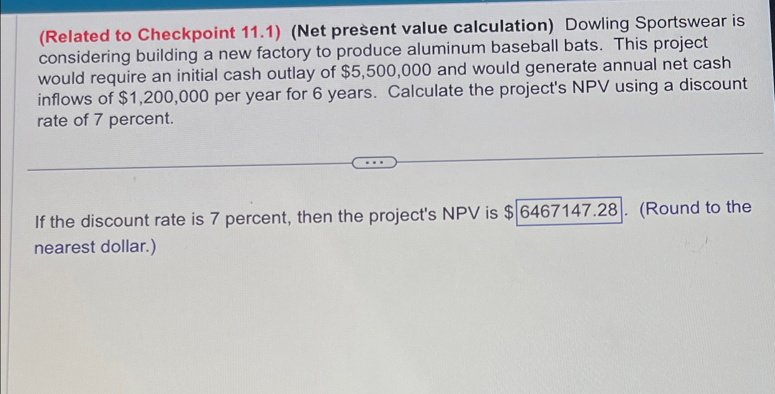 Solved (Related to Checkpoint 11.1) (Net present value | Chegg.com