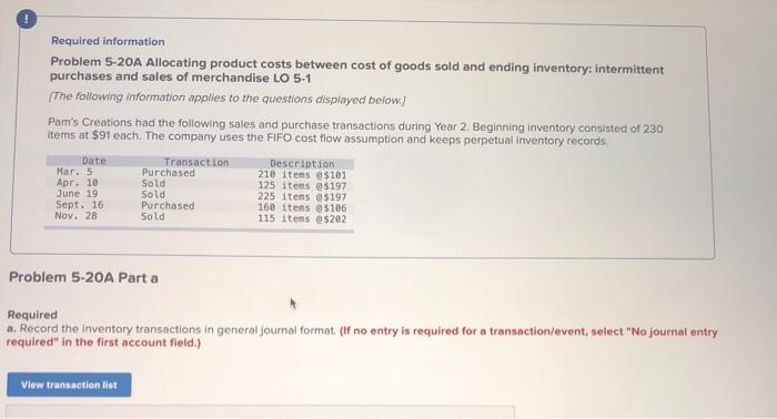 Solved Required information Problem 5-20A Allocating product | Chegg.com