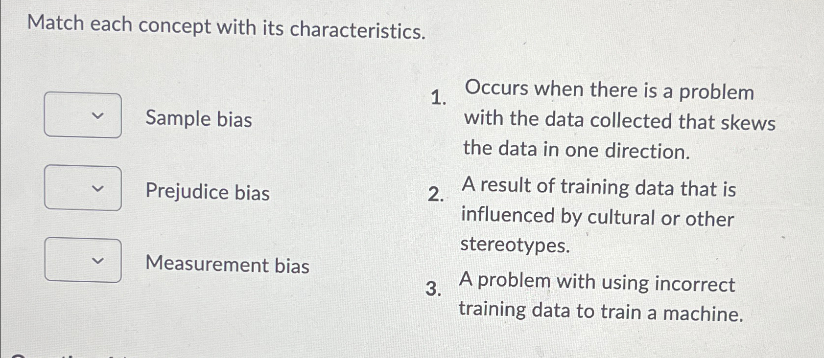 Solved Match each concept with its characteristics.Sample | Chegg.com