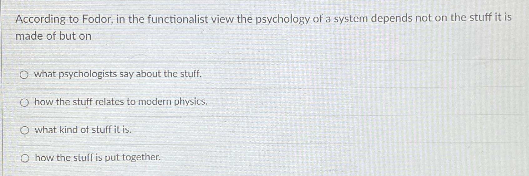 Solved According to Fodor, in the functionalist view the | Chegg.com