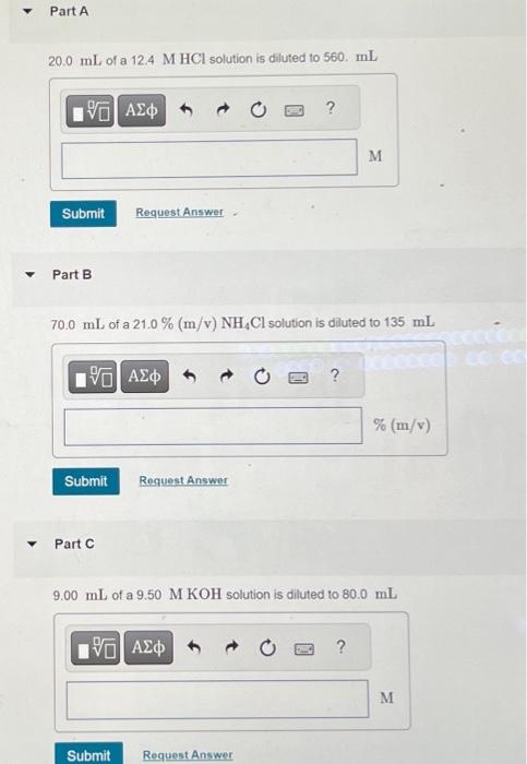 Solved 20.0 mL of a 12.4MHCl solution is diluted to 560.mL | Chegg.com